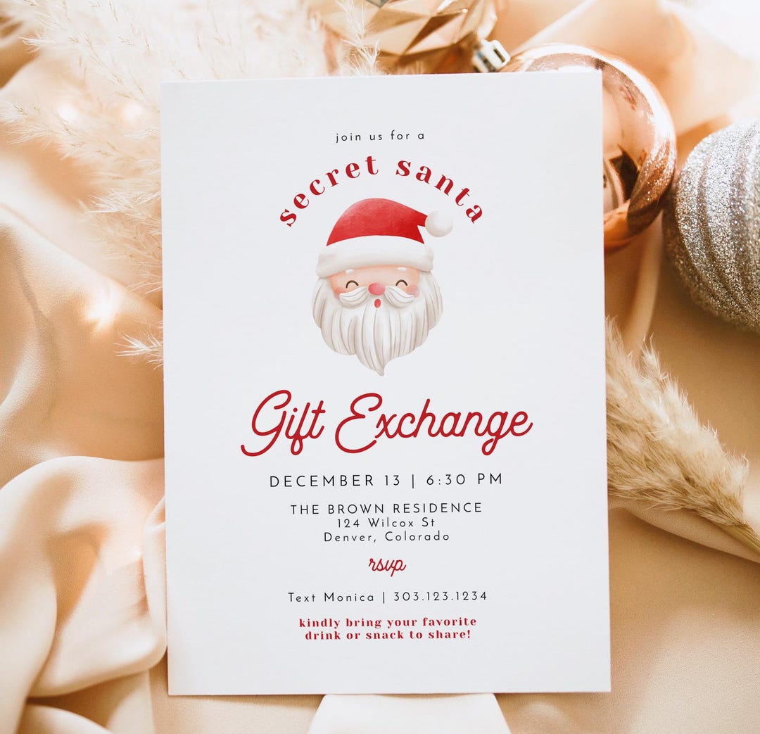 KRIS Secret Santa Invitation Template, Modern Christmas Gift Exchange ...
