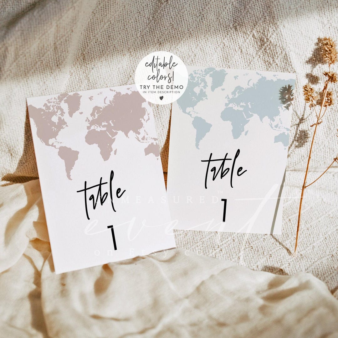 Table Numbers Template, Destination Wedding Table Numbers, Blush World ...