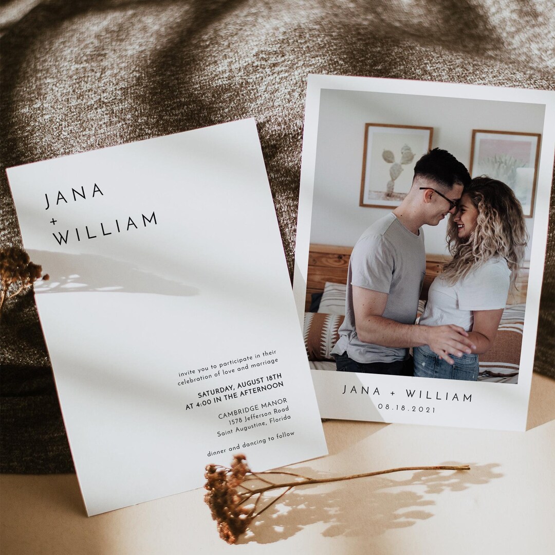 Modern Minimalist Wedding Invitation Template, Simple Wedding ...
