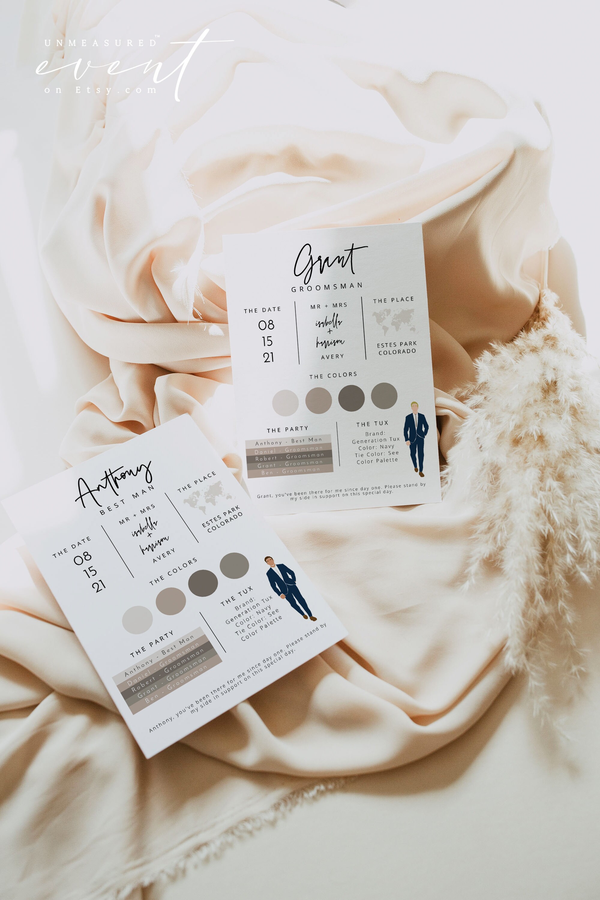Modern Groomsmen Info Card Template, Bridal Party Info Card, Groomsman ...