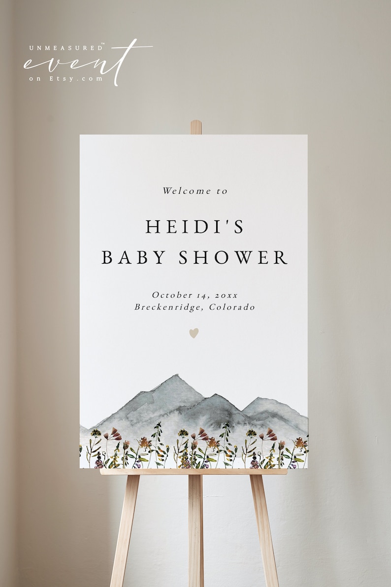 HEIDI Baby Shower Welcome Sign Printable, Wildflower Baby Shower ...