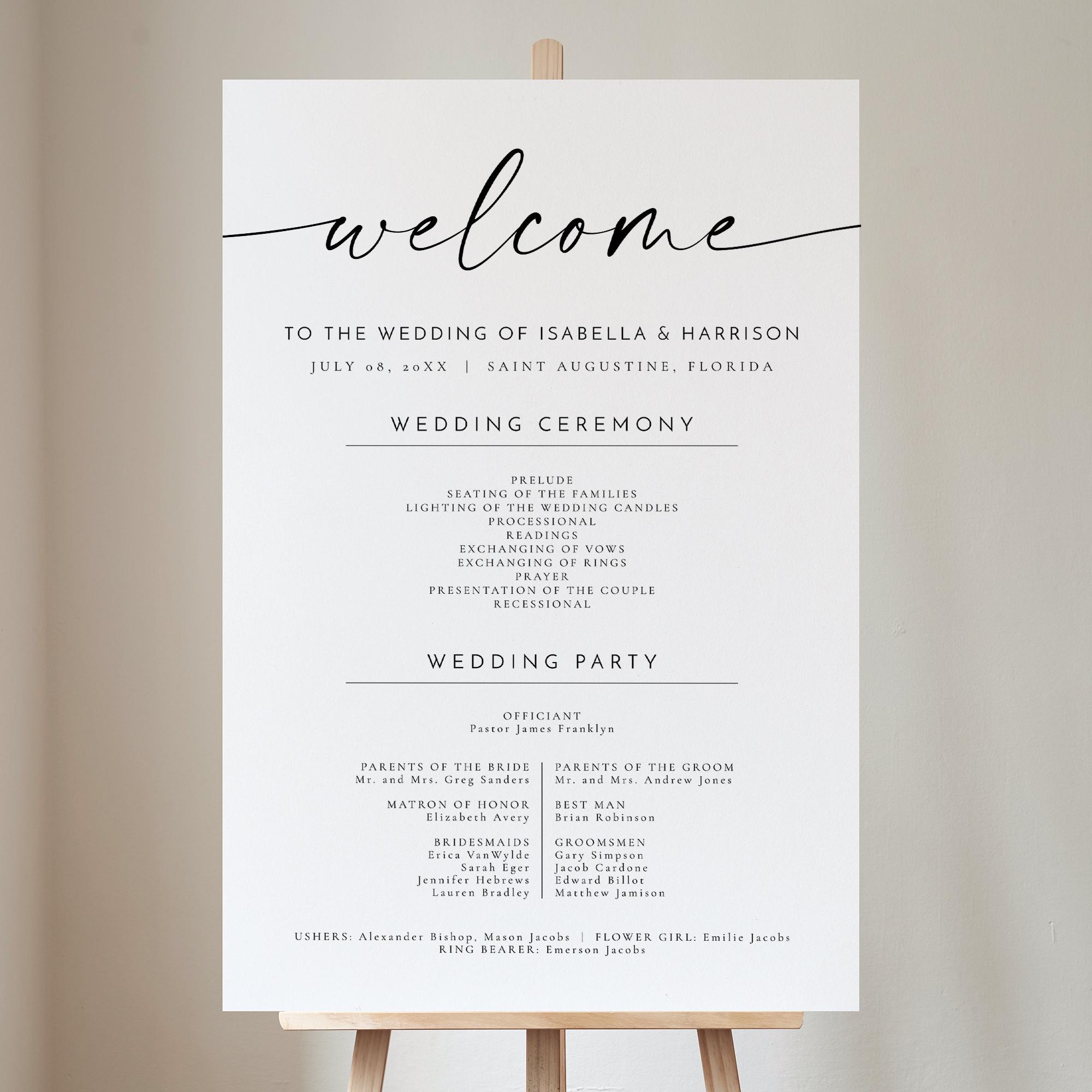 Wedding Program Sign Template, Printable Wedding Program Poster, Modern ...
