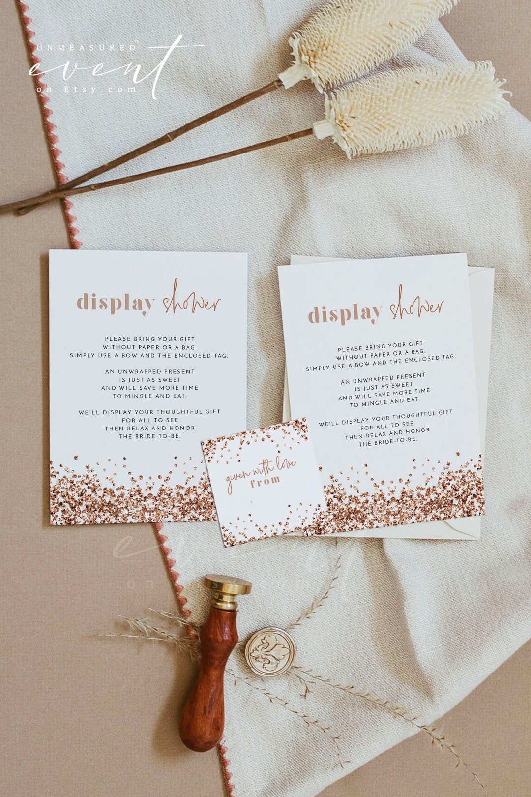 REGINA Display Shower Card Template, Rose Gold Glitter Display Shower ...