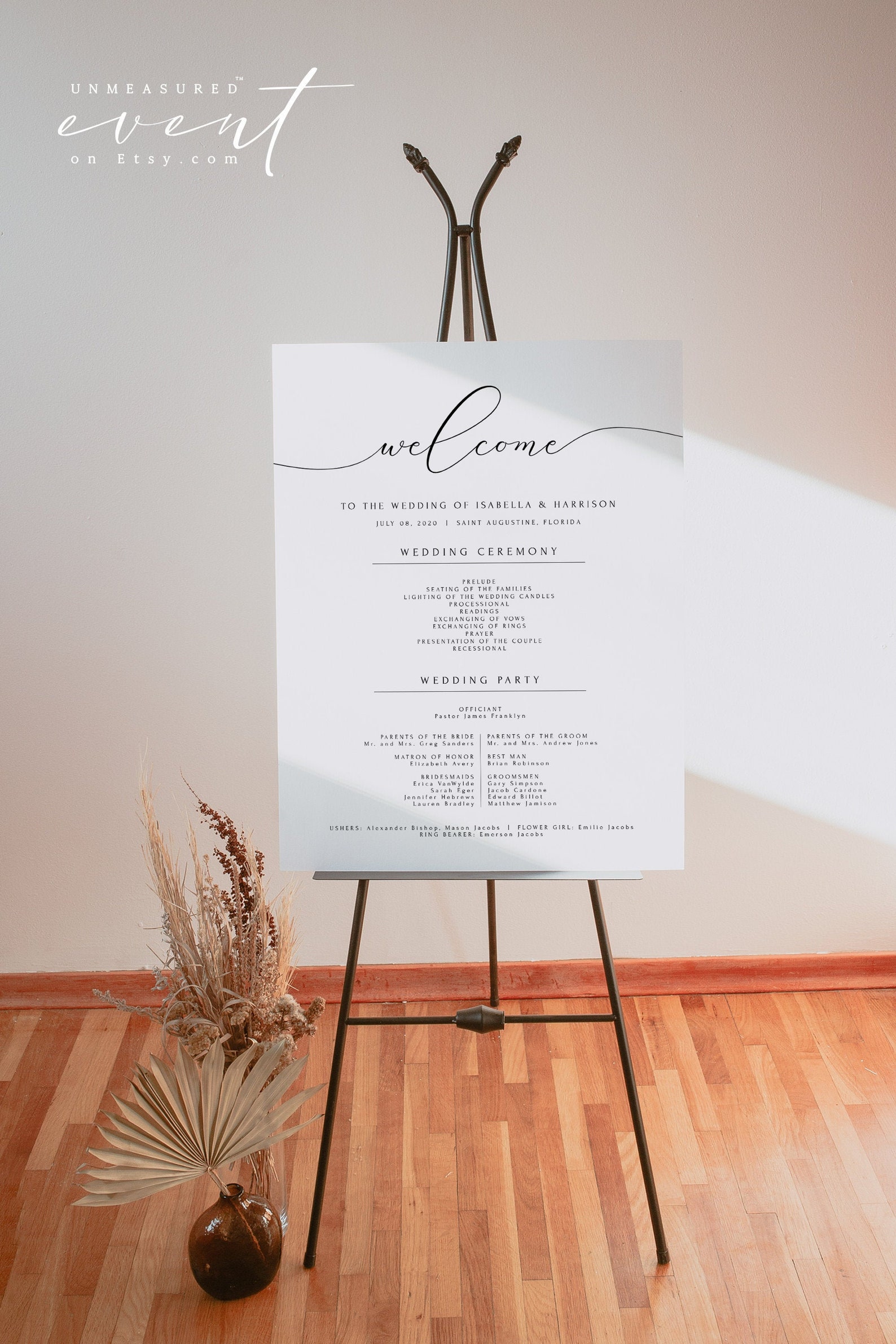 Wedding Program Sign Template, Printable Wedding Program Poster, Modern ...