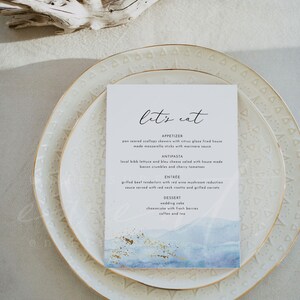 BLAKELY Blue Watercolor Wedding Menu Template, Printable Menu Cards ...