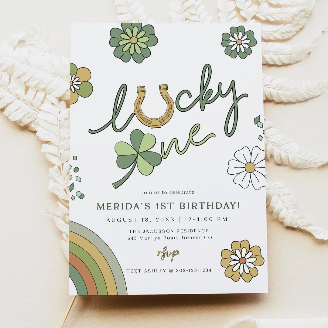 St. Patricks Day First Birthday Invitation Template, Lucky One Birthday Invitation, Girl St ...