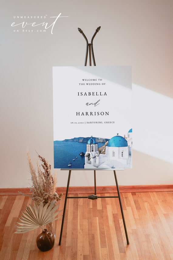 SANTORINI Wedding Welcome Sign Template Watercolor Santorini | Etsy