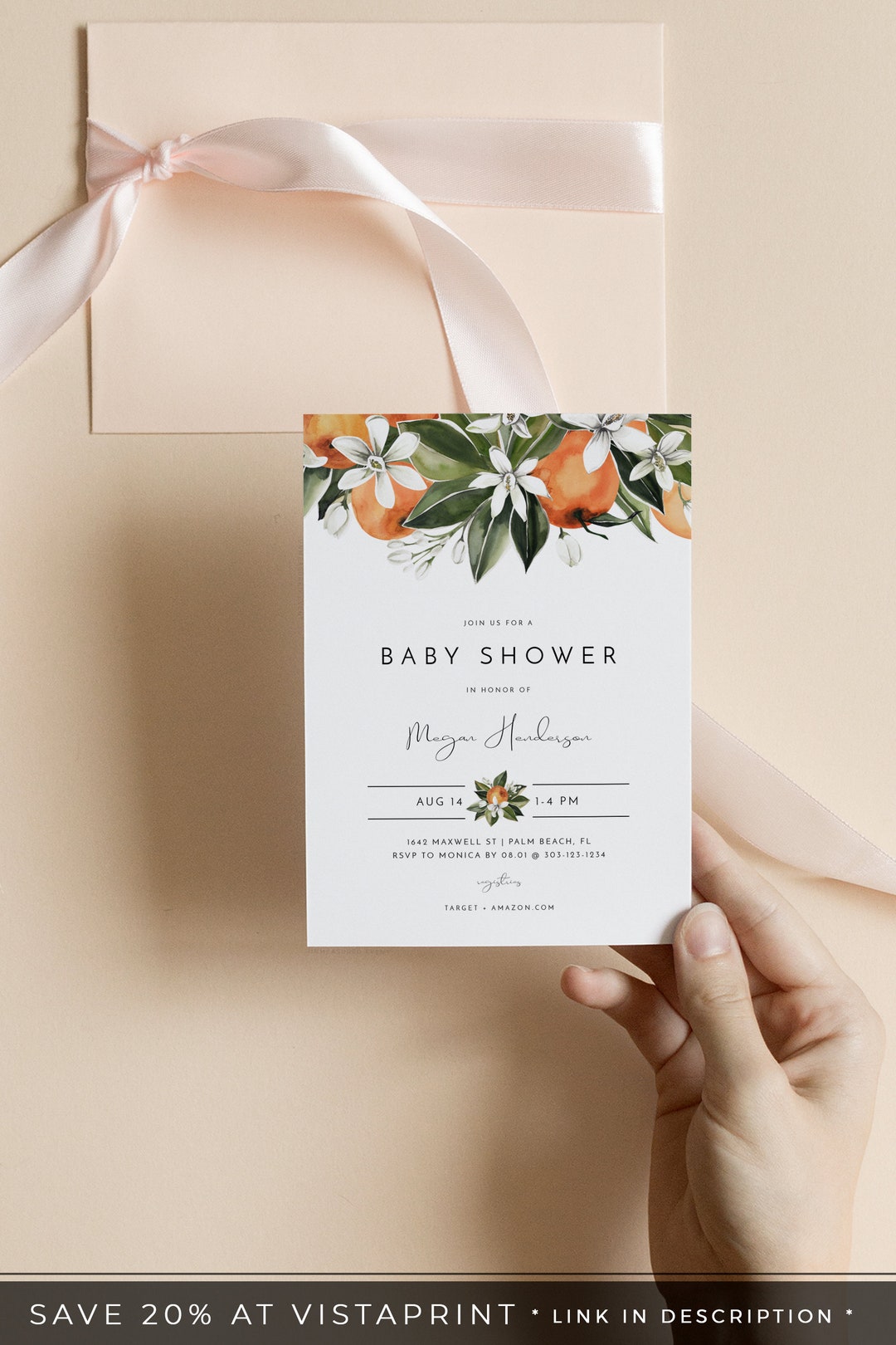 Orange Baby Shower Invitation Template, Citrus Baby Shower Invitations ...