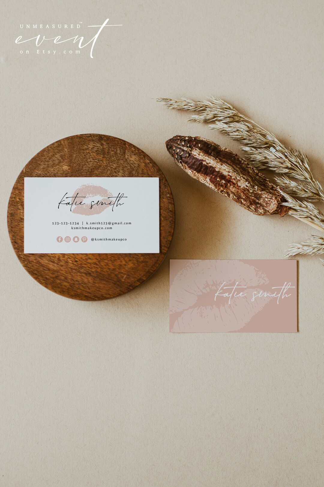 CECILY Makeup Business Card Template, Nude Lips Business Cards, Cream ...