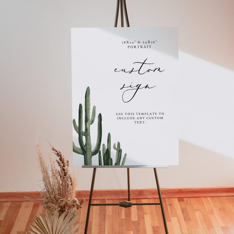 Printable Sign Template, Custom Wedding Signs, Watercolor Cactus ...