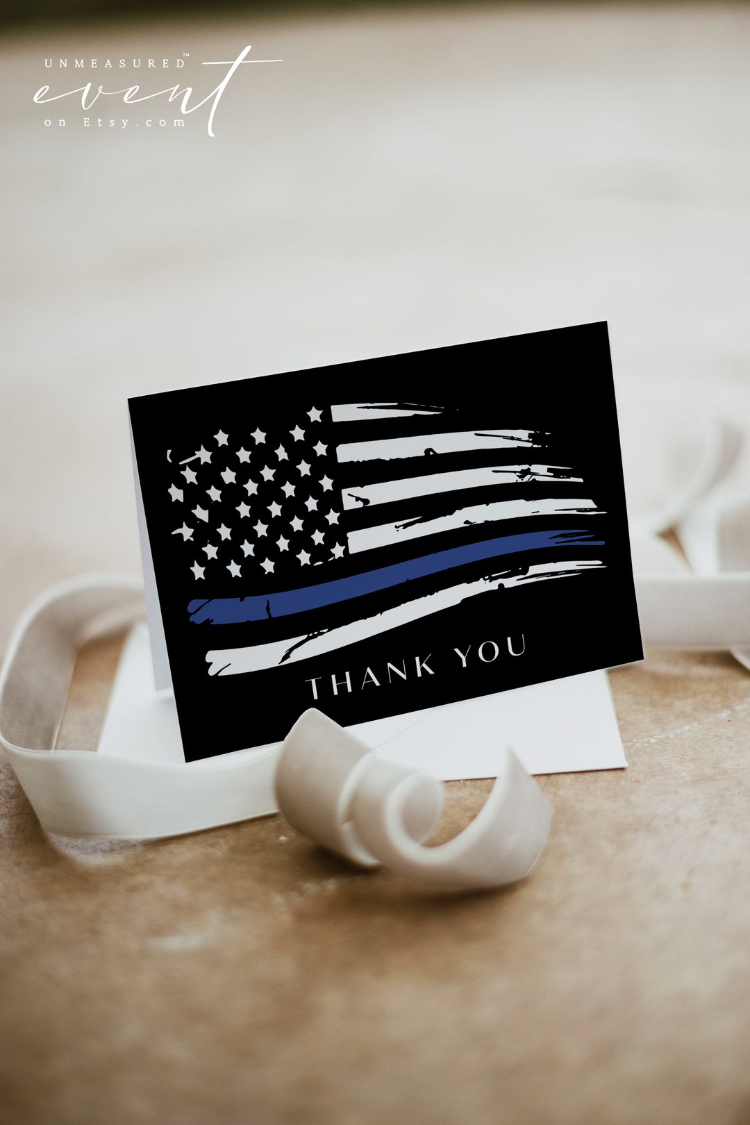 Police Thank You Card Template Printable, Thin Blue Line Thank You Card ...