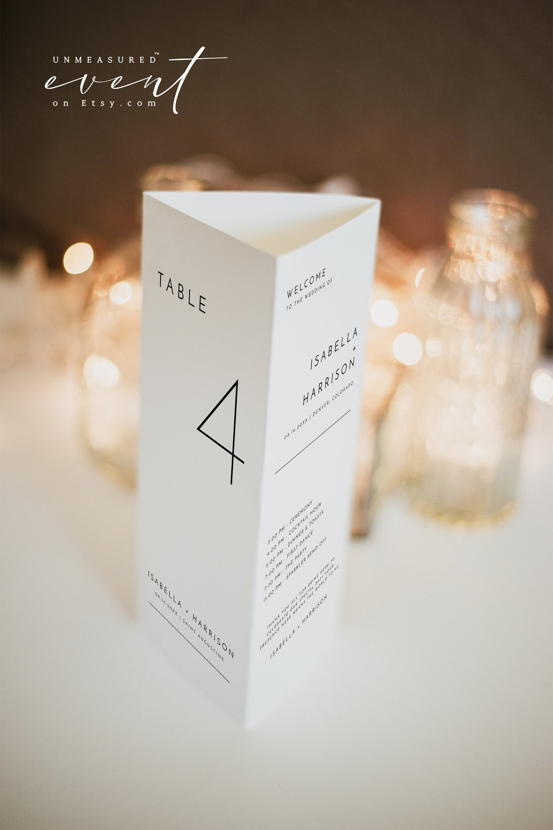 KENNEDY Modern Wedding Triangle Table Number Template, Trifold Table ...