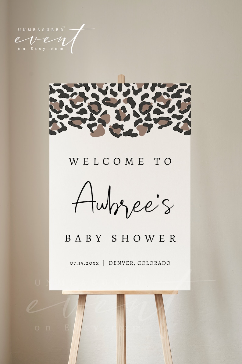 AUBREE Baby Shower Welcome Sign Template, Leopard Print Baby Shower ...