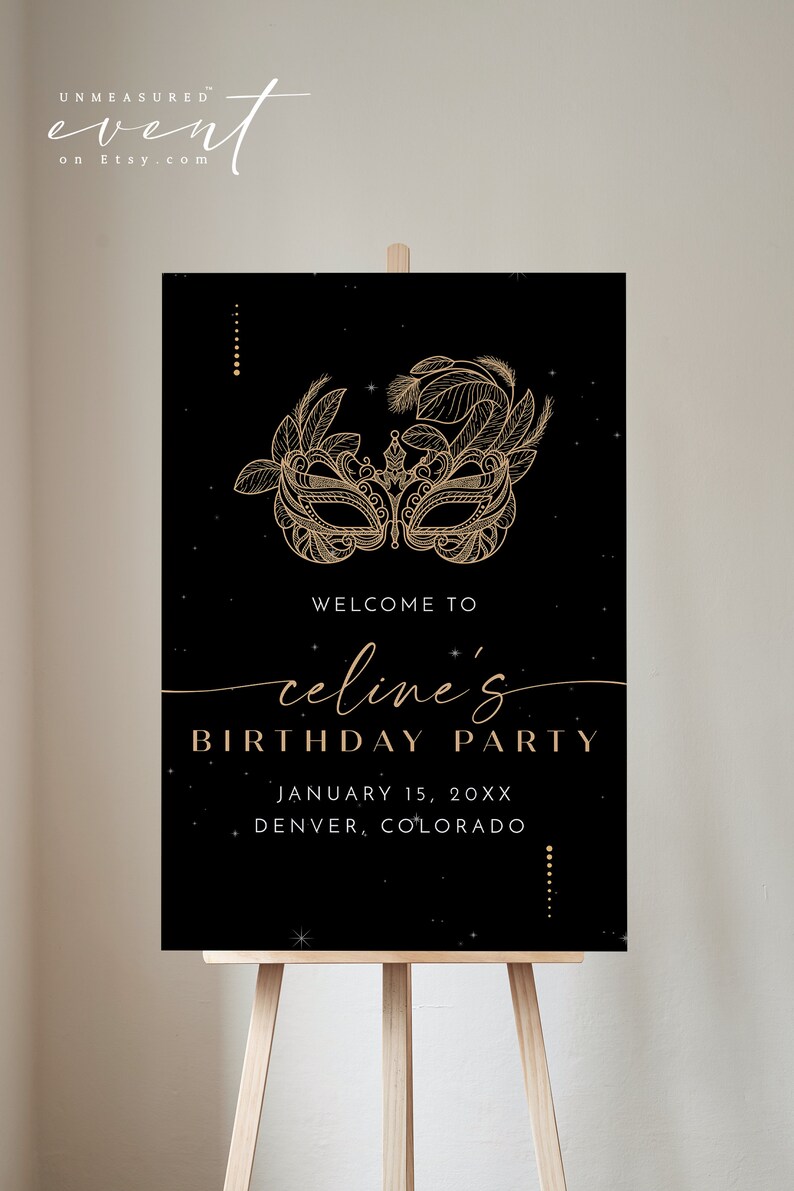 CELINE Birthday Welcome Sign Template Masquerade Party - Etsy