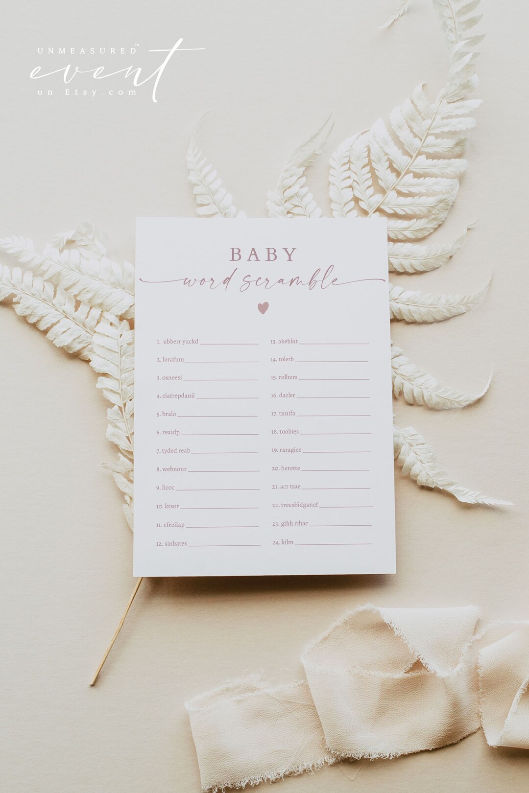 ROGUE Modern Blush Word Scramble Baby Shower Game, Rose Gold Baby ...