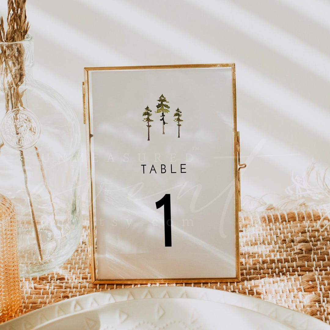 Pine Table Number Template, Rustic Mountain Wedding Table Number ...