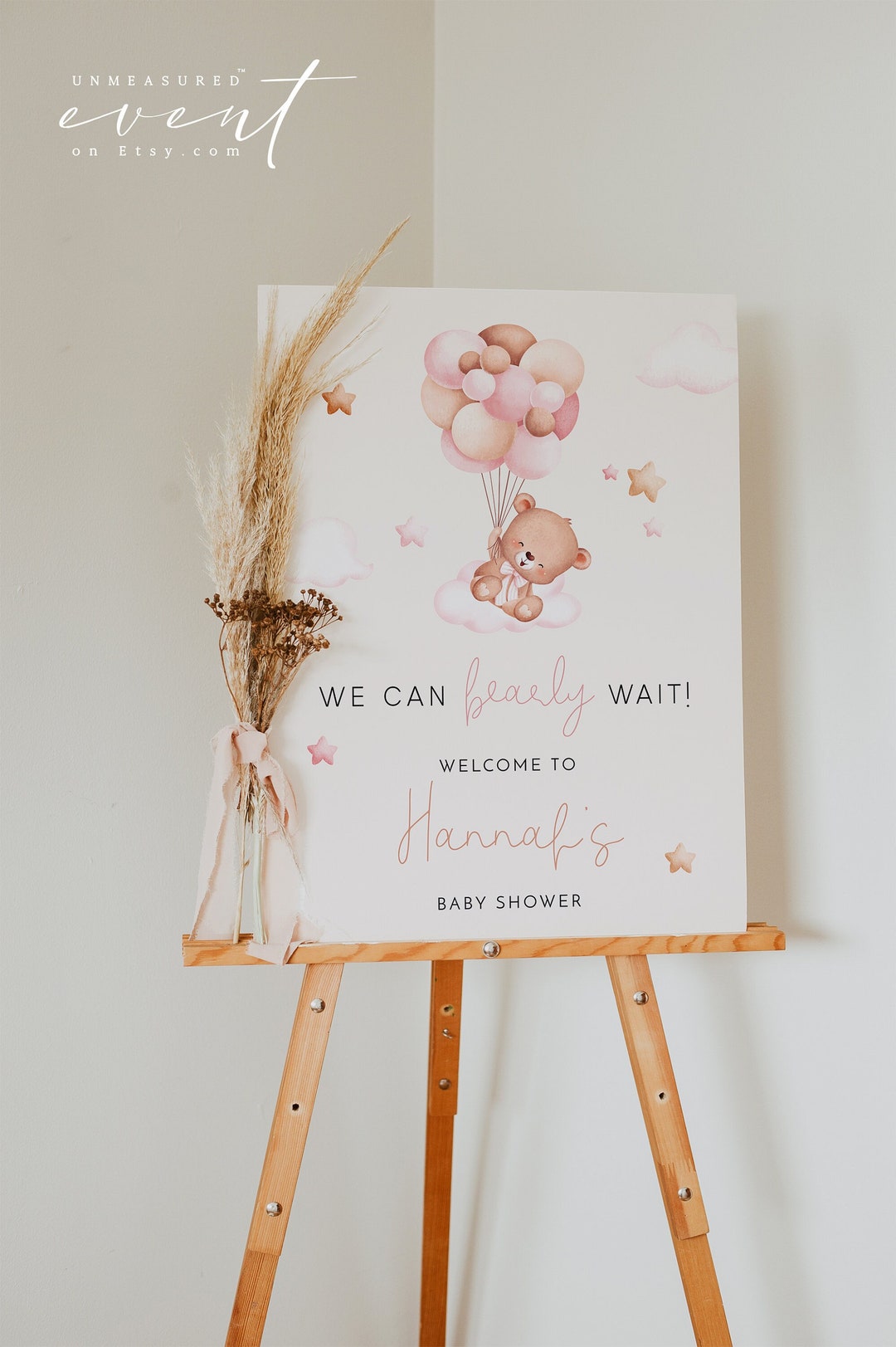 CLEO Baby Shower Welcome Sign Template, Pink Bear Baby Shower Welcome ...