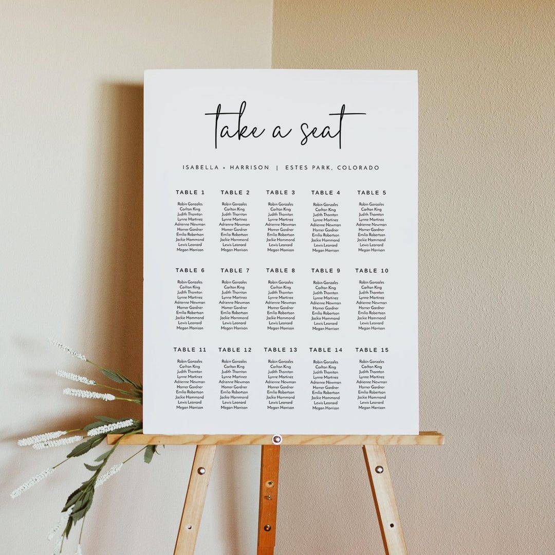 Minimal Seating Chart Template, Modern Seating Chart Printable, Wedding ...