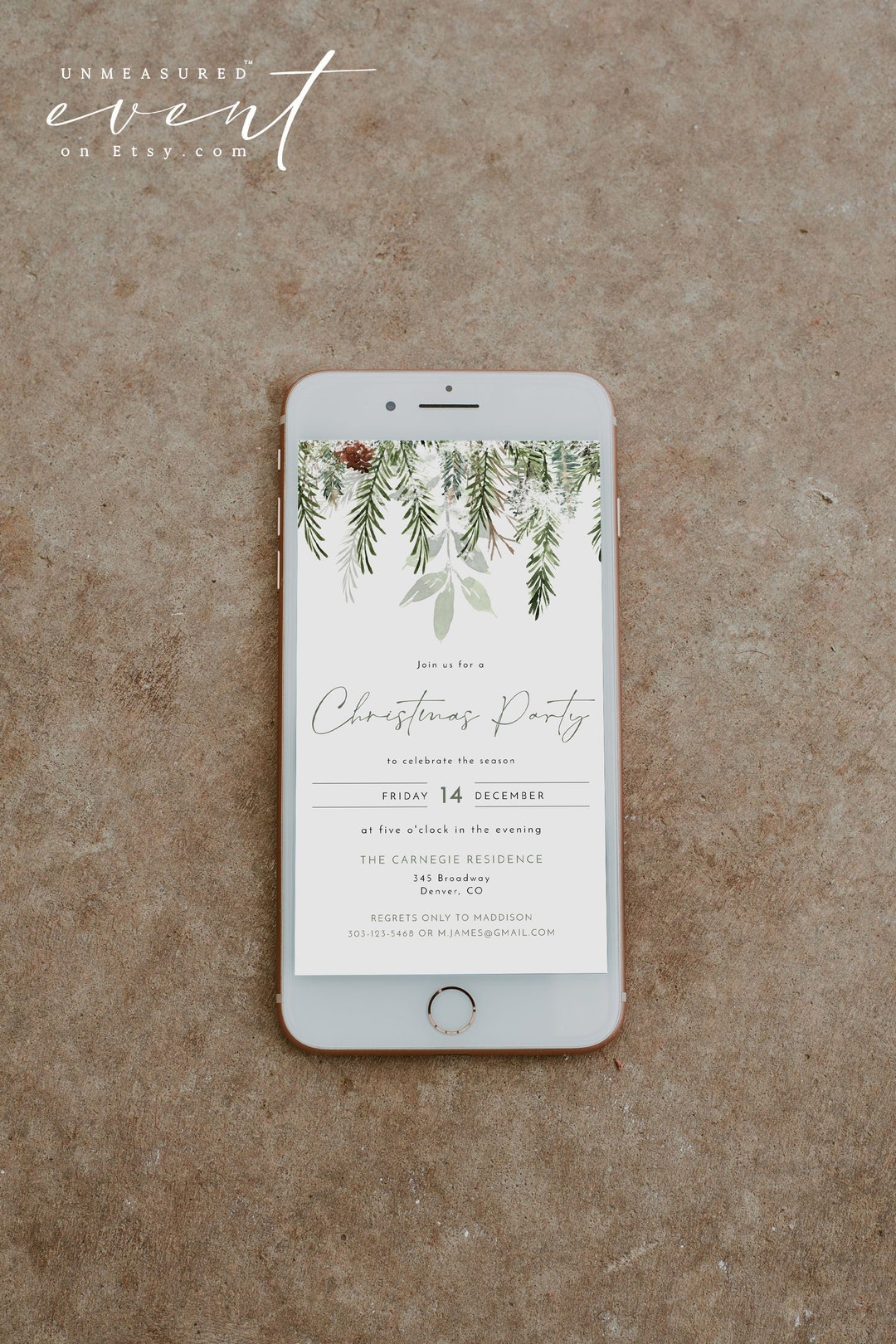 JOY Christmas Party Text Message Invitation Template Winter Pine and ...