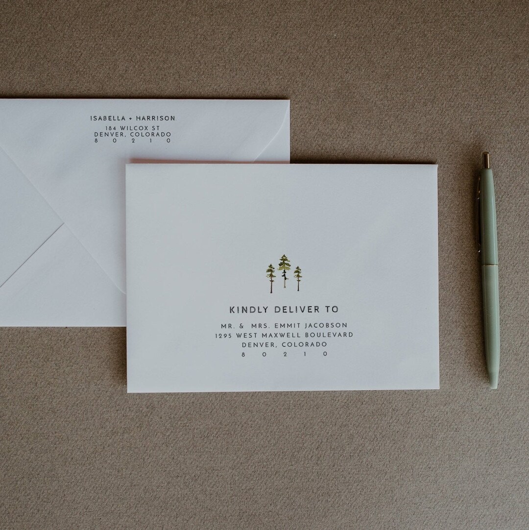 JENNA Rustic Pine Wedding Envelope Addressing Template, Mountain ...