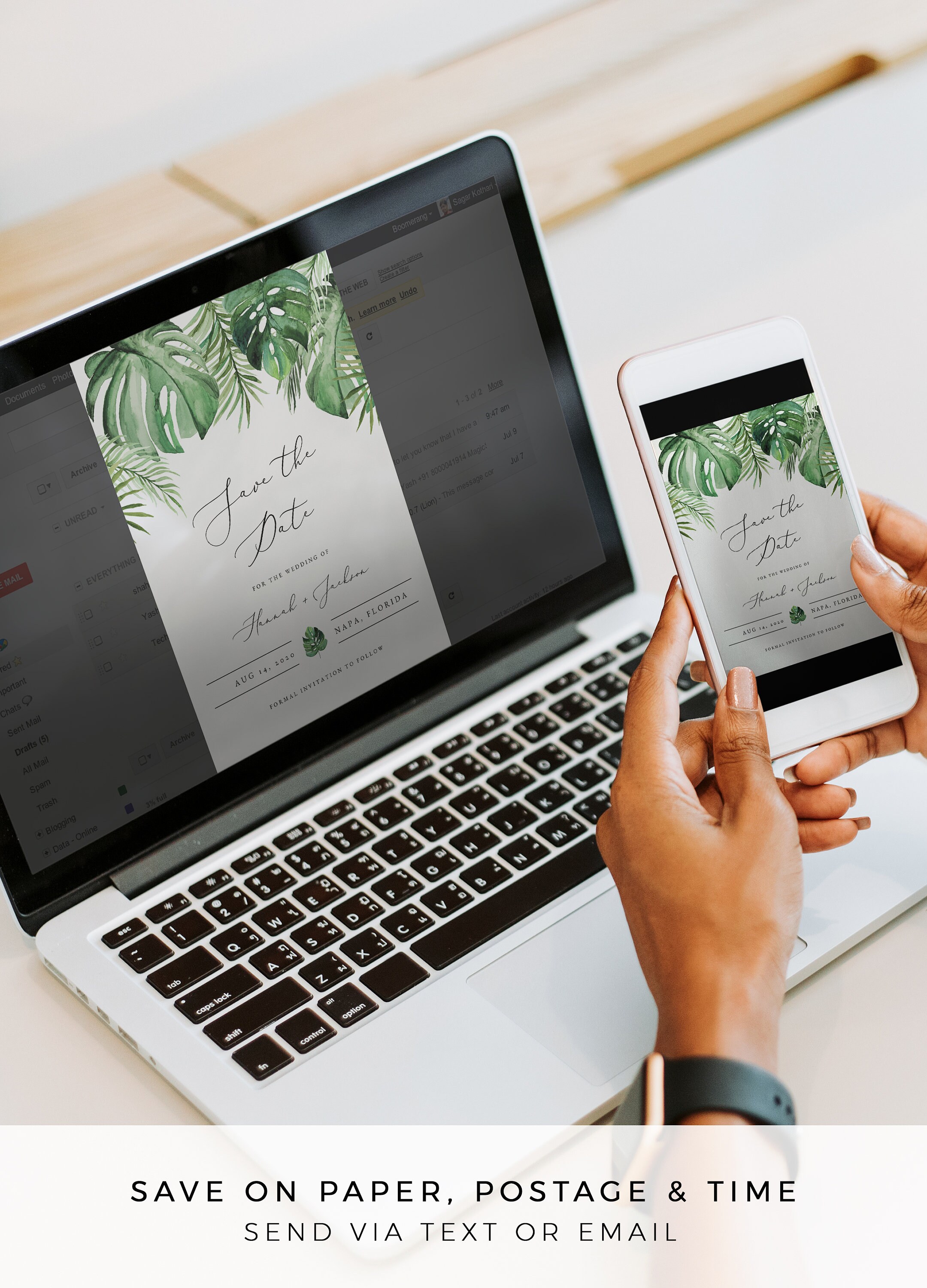 Tropical Save the Date Template, Palm Leaf Save the Date, Beach Save the Date, Destination Save ...