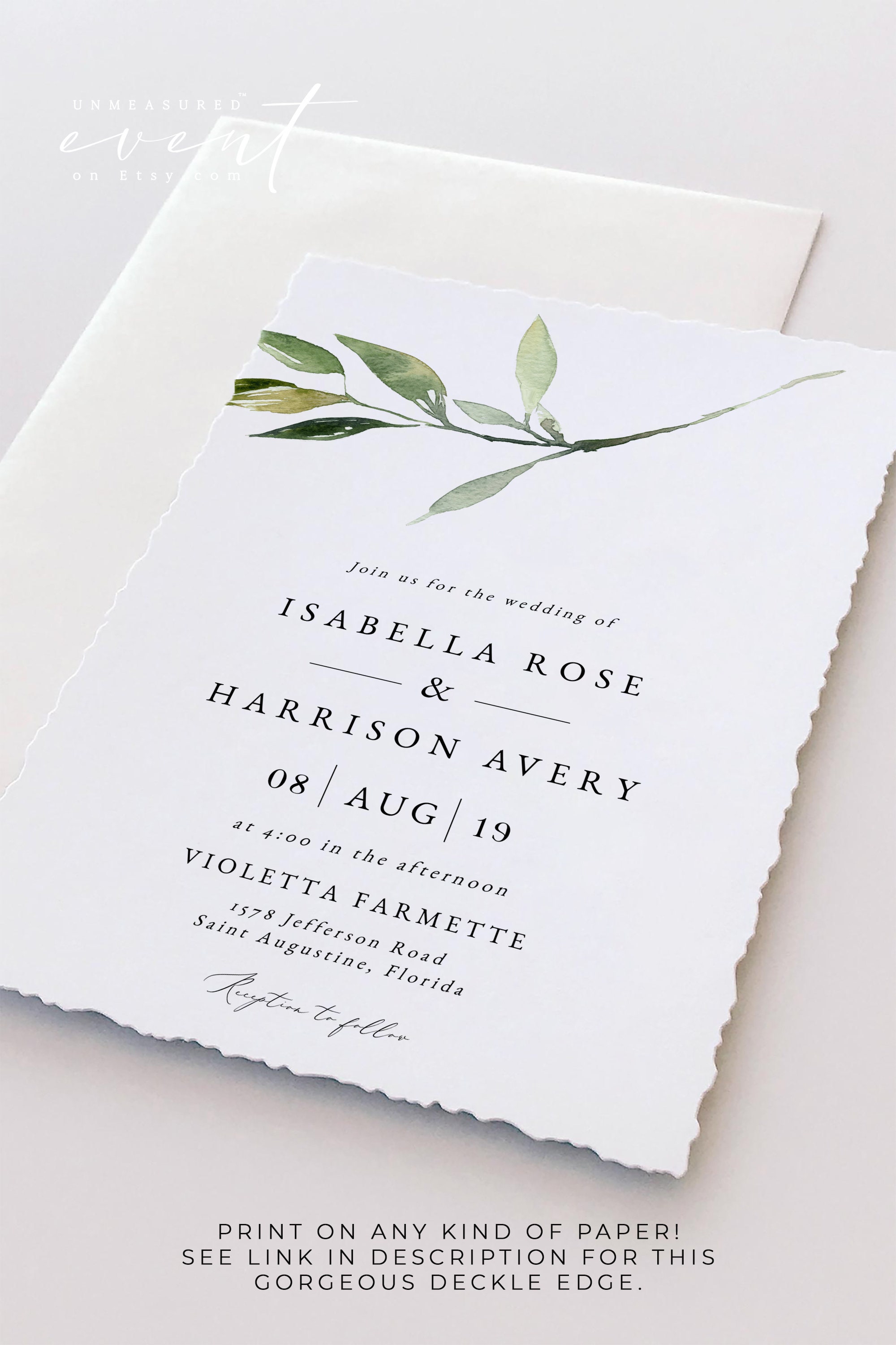 ISABELLA Minimal Greenery Wedding Invitation Template | Etsy
