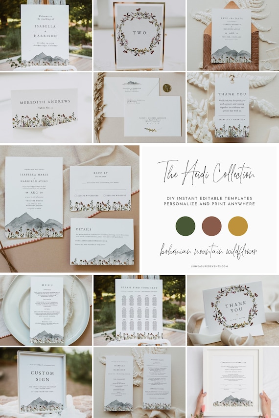 HEIDI Wedding Bundle Large Wedding Printable Kit Mountain | Etsy