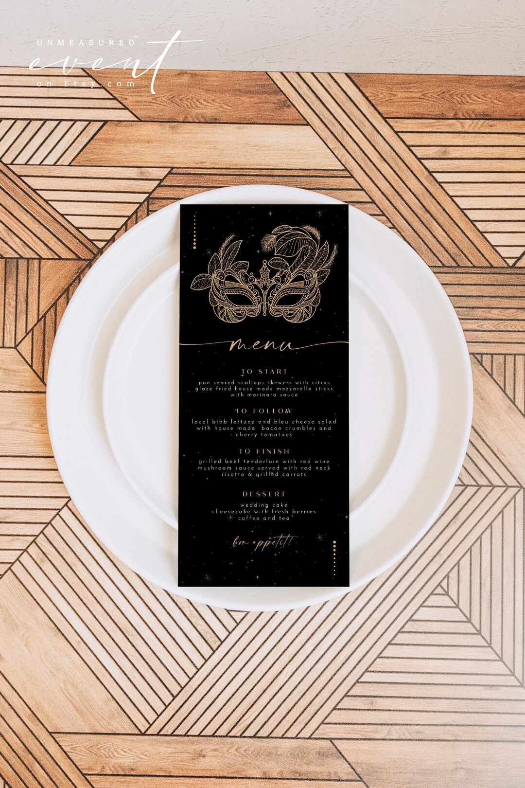 CELINE Masquerade Themed Dinner Menu, Masked Party Dinner Table Menu ...