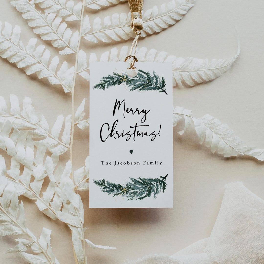 Christmas Tag Template, Winter Pine Happy Holidays Tag, Christmas Gift ...