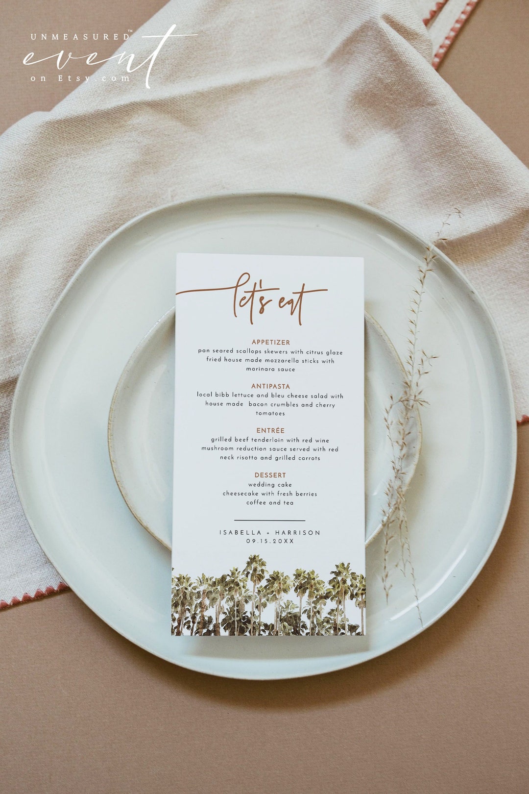 JADE Palm Tree Wedding Menu Template, Tropical Wedding Menu Printable ...