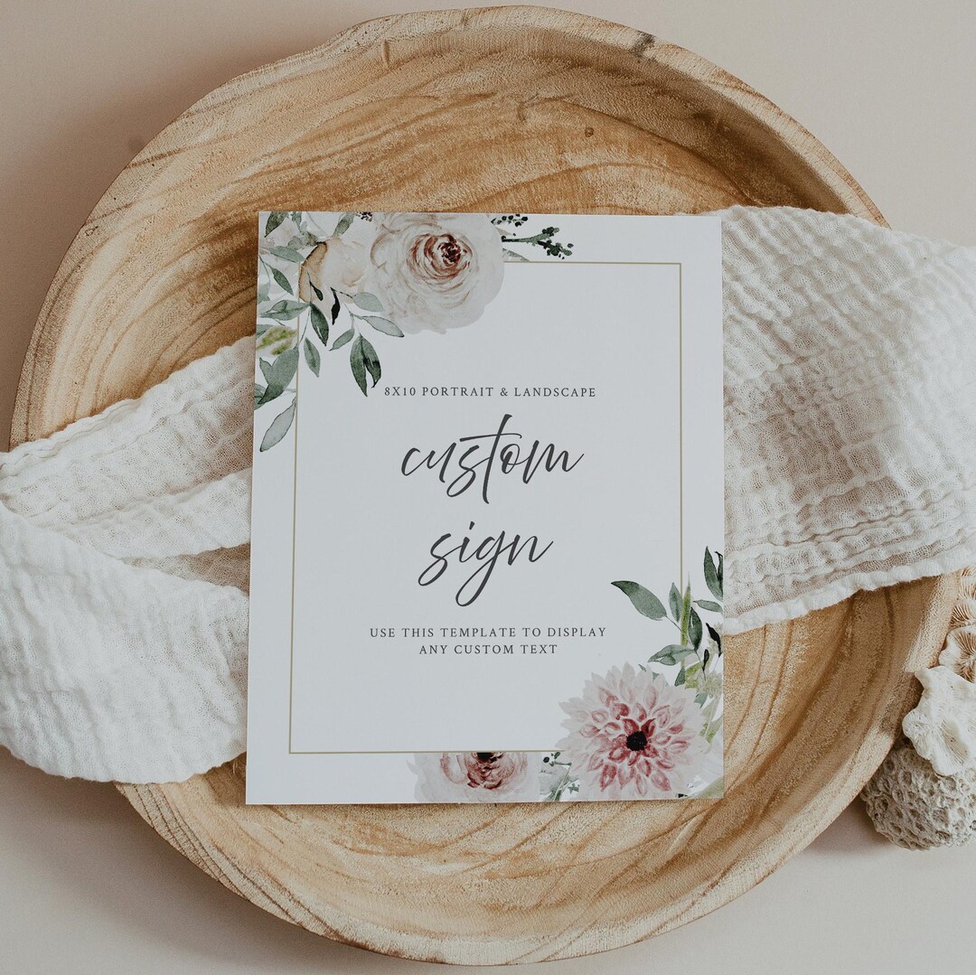 Dusty Rose Custom Sign Template, Blush Floral Editable Signage, Fall ...