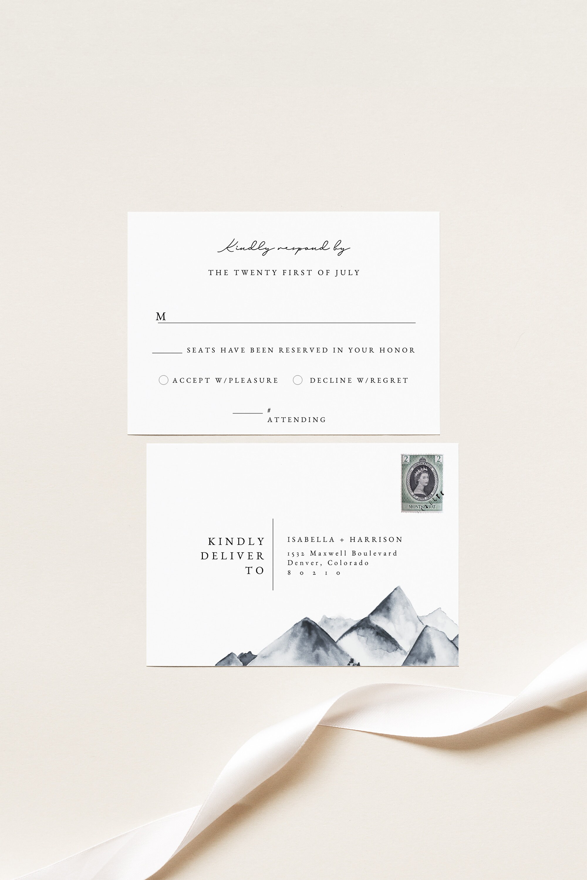 DENALI Mountain Wedding Invitation Template Suite Moon | Etsy