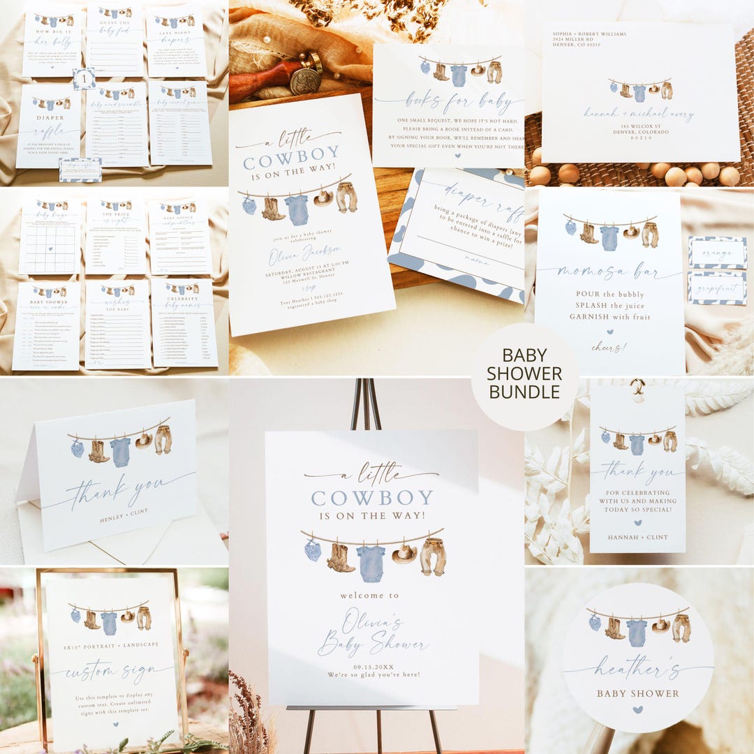Cowboy Baby Shower Bundle, A Little Cowboy is on the Way Baby Shower ...