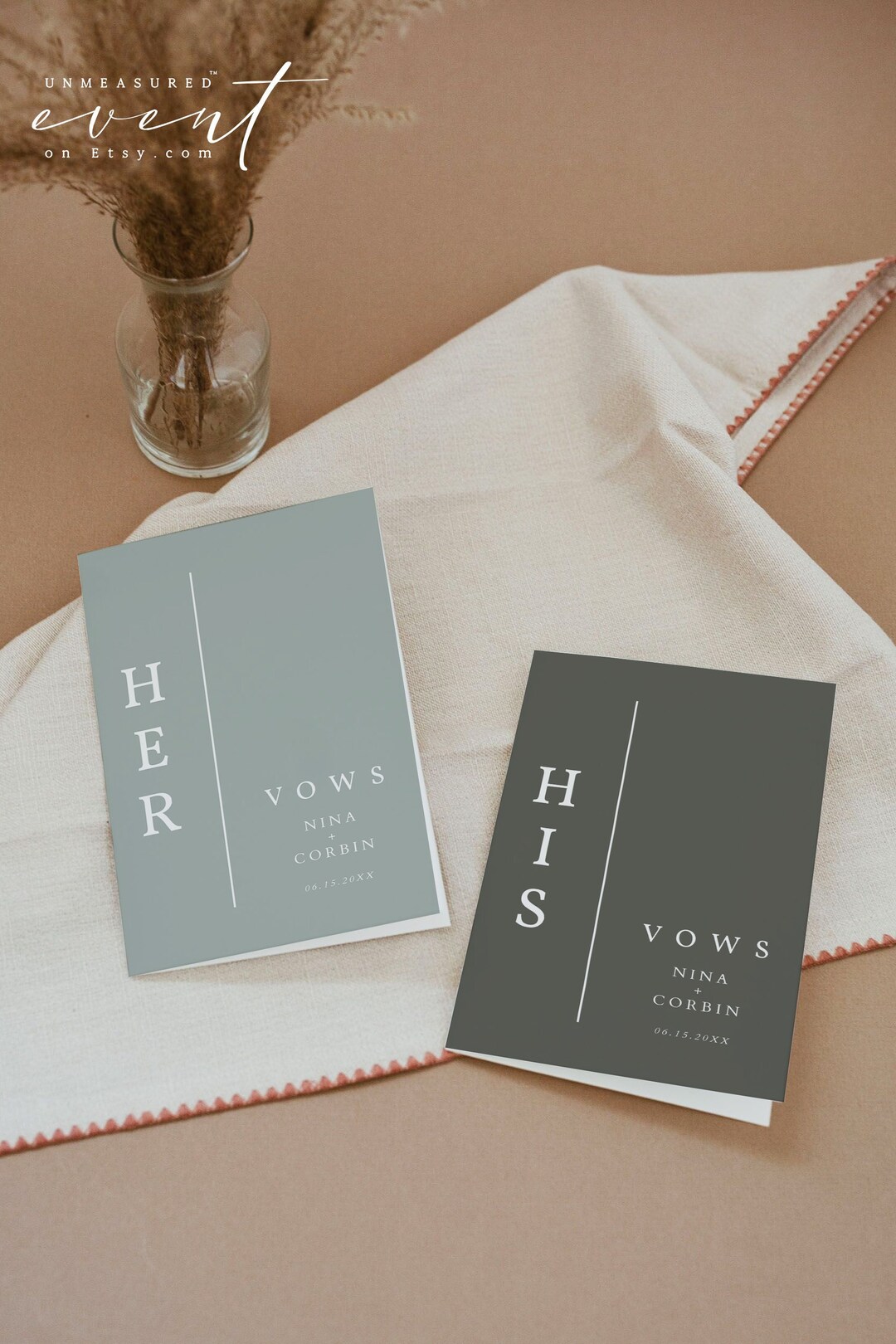 NINA Sage Green Wedding Vow Book Template, Modern Bohemian Wedding Vows ...