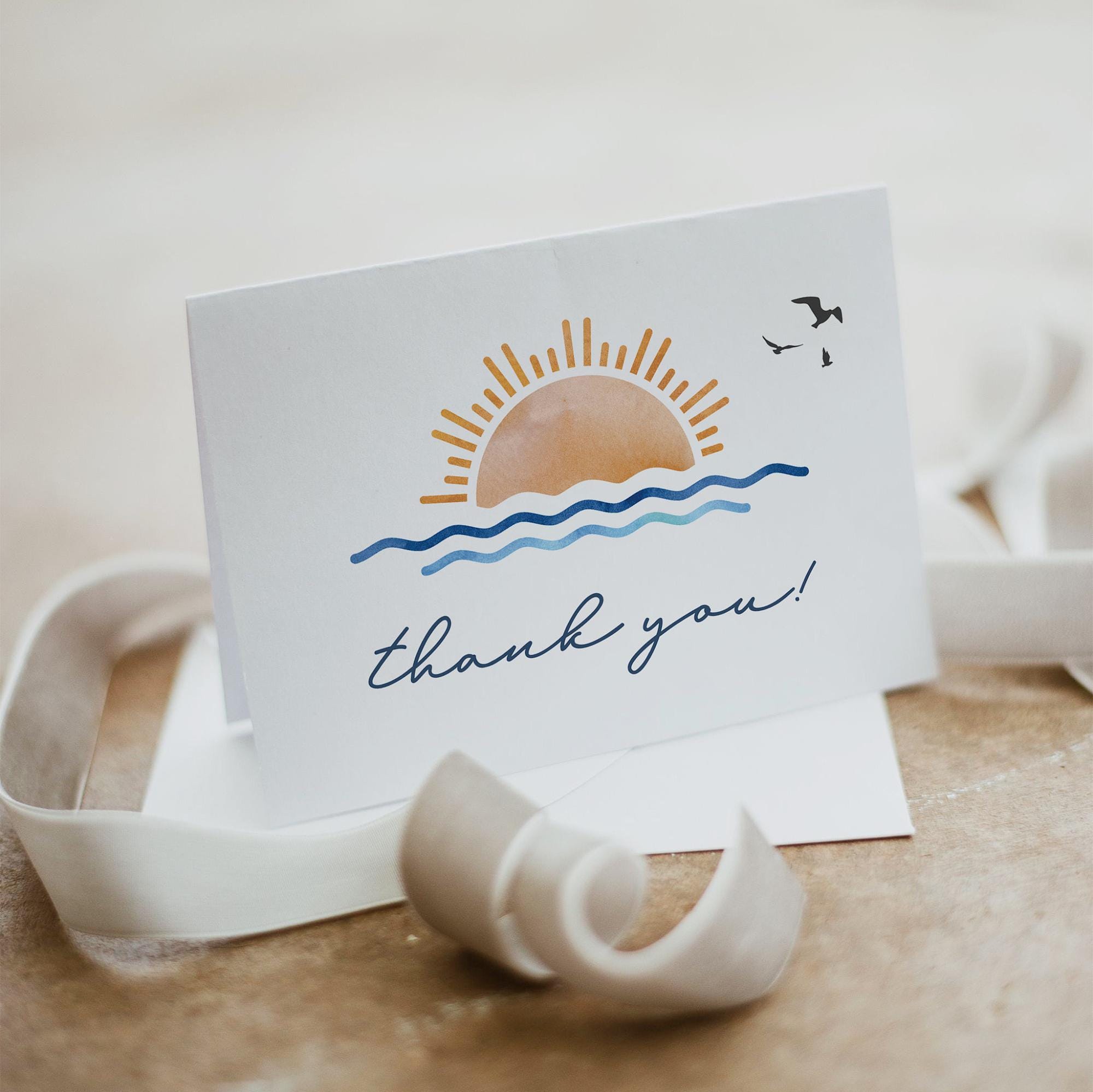 Surf Thank You Card Template, Tropical Thank You Card Printable ...