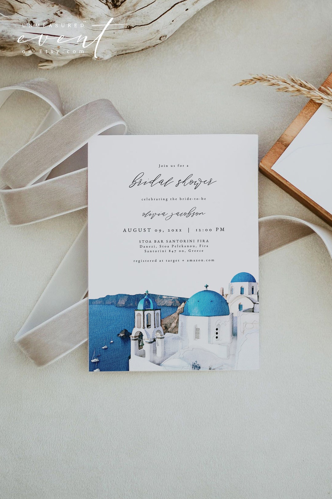 SANTORINI Bridal Shower Invitation Template, Santorini Skyline ...