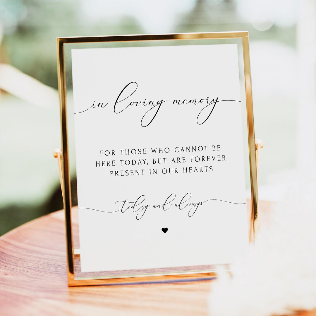 Classic Calligraphy in Loving Memory Wedding Table Sign Template ASHER ...