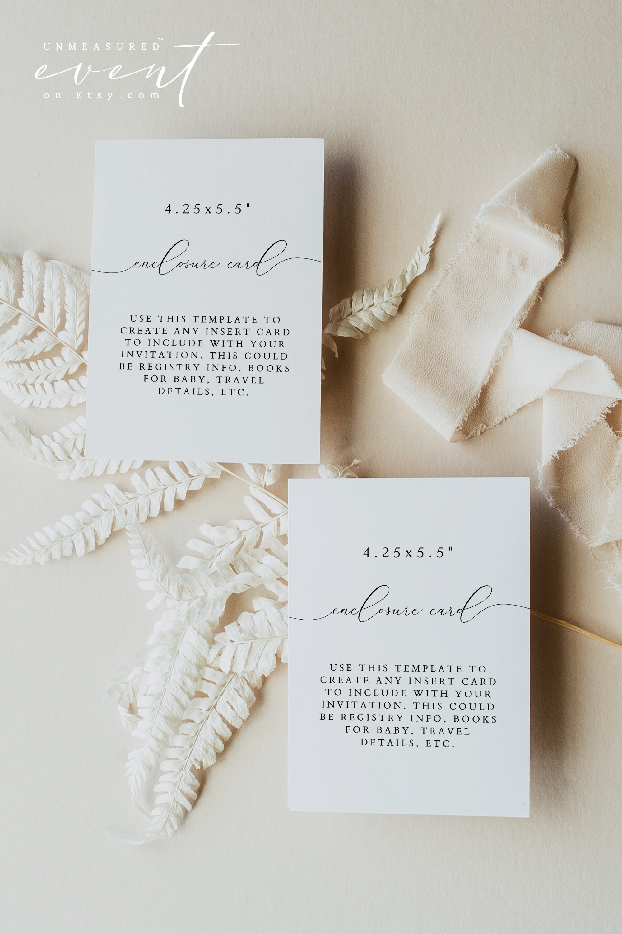 Minimalist Enclosure Card Template, Calligraphy Wedding Invitation ...