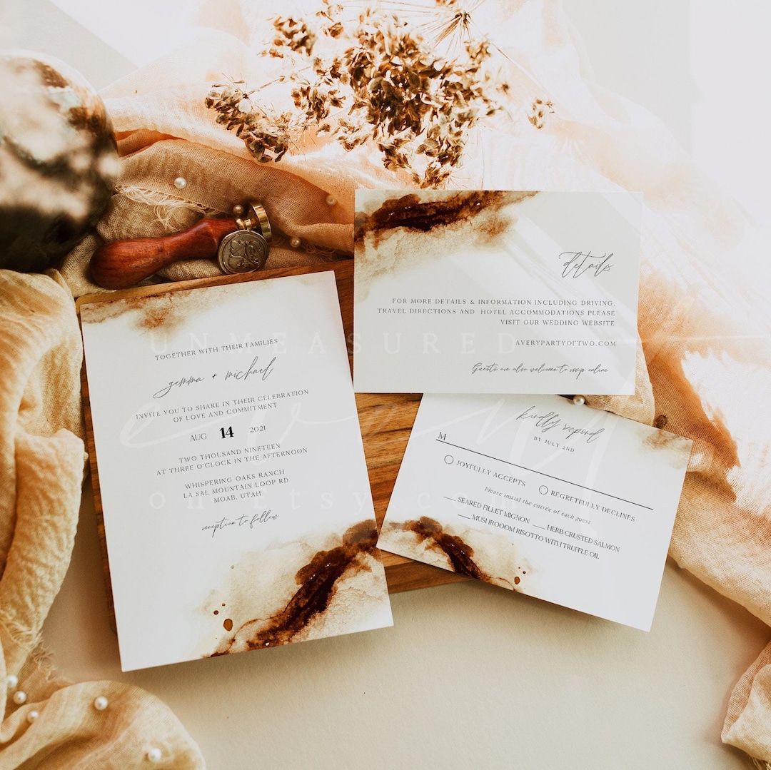 Teracotta Wedding Invitation Template Suite, Rust Watercolor Wedding ...