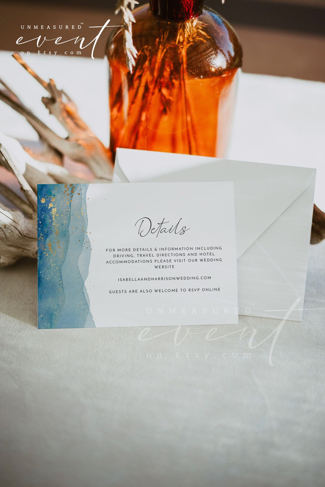 ADRIAN Details Card Template, Printable Enclosure Card, Blue Watercolor ...
