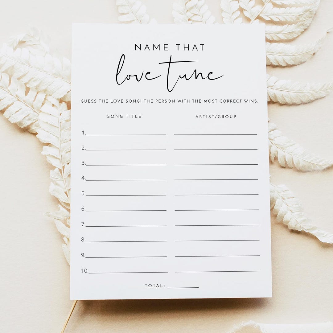 ADELLA Minimalist Name That Tune Bridal Shower Game Template, Bridal ...