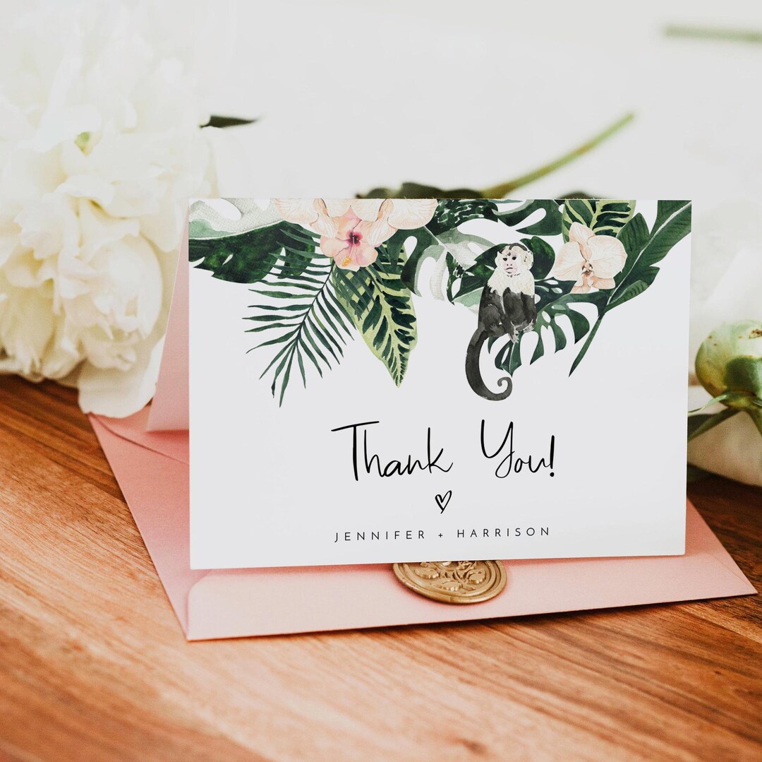 Girl Safari Themed Thank You Card Template, Girl Jungle Baby Shower ...