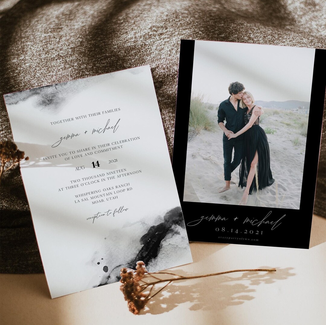 Wedding Invitation Template, Photo Wedding Invitation Printable, Black ...