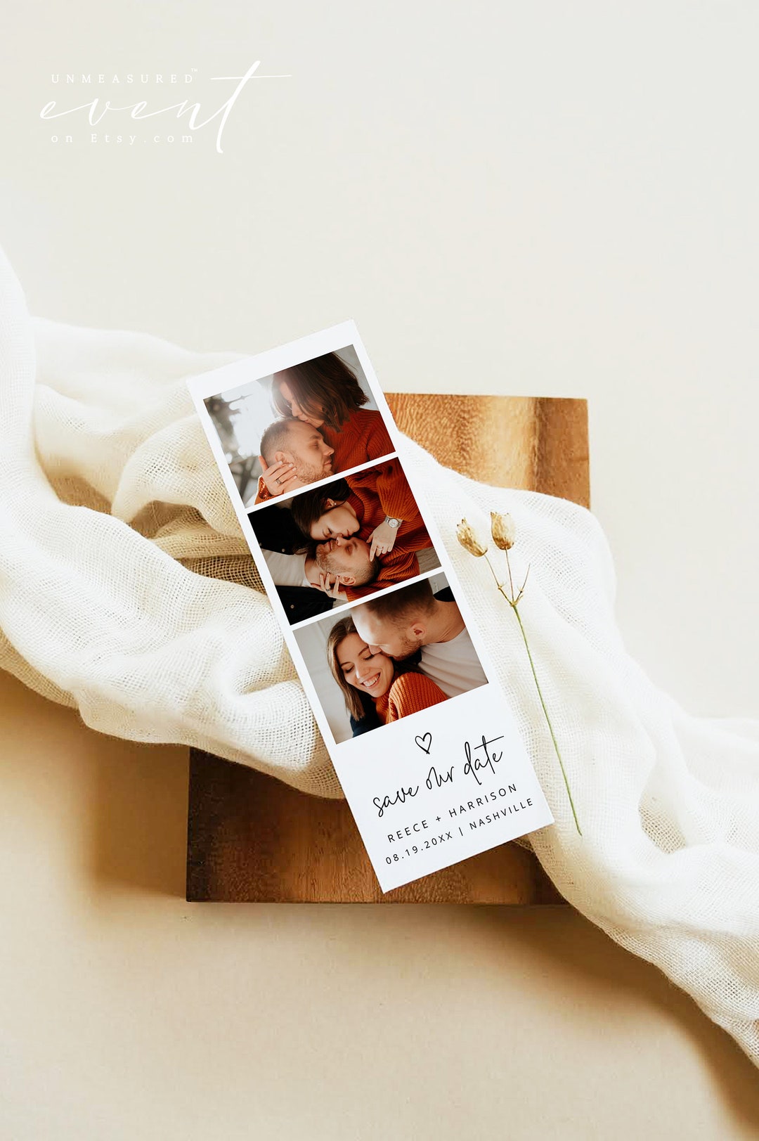 REECE Photo Strip Save the Date Template, Ticket Save the Date, Photo ...