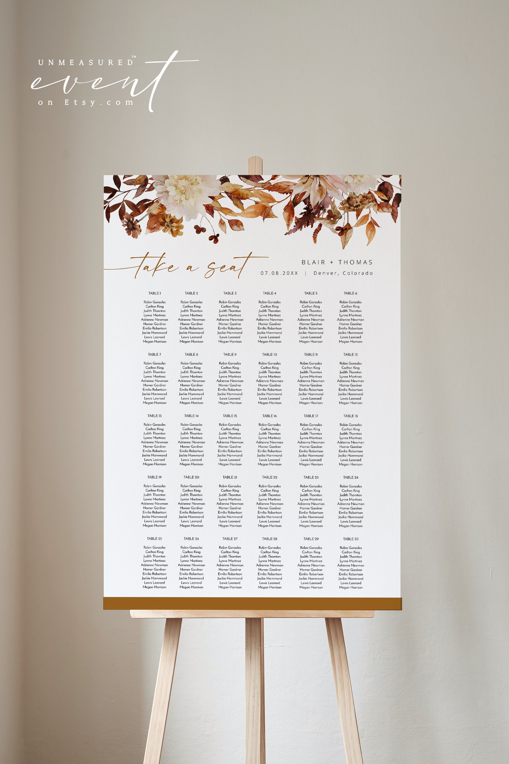 TALIA Autumn Wedding Seating Chart Template Fall Wedding - Etsy