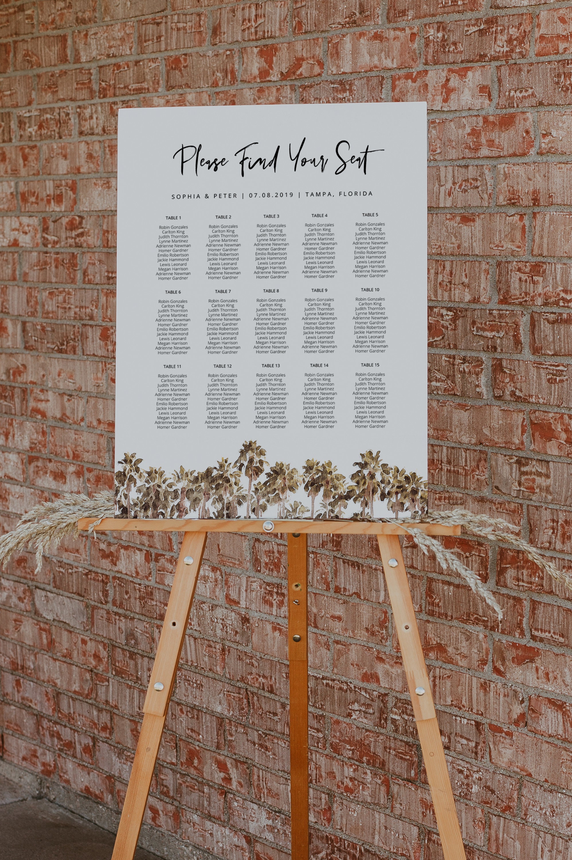 SOPHIA Palm Tree Wedding Seating Chart Template Tropical - Etsy