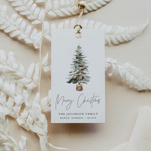 Minimalist Christmas Gift Tag Template, Rustic Merry Christmas Tree ...