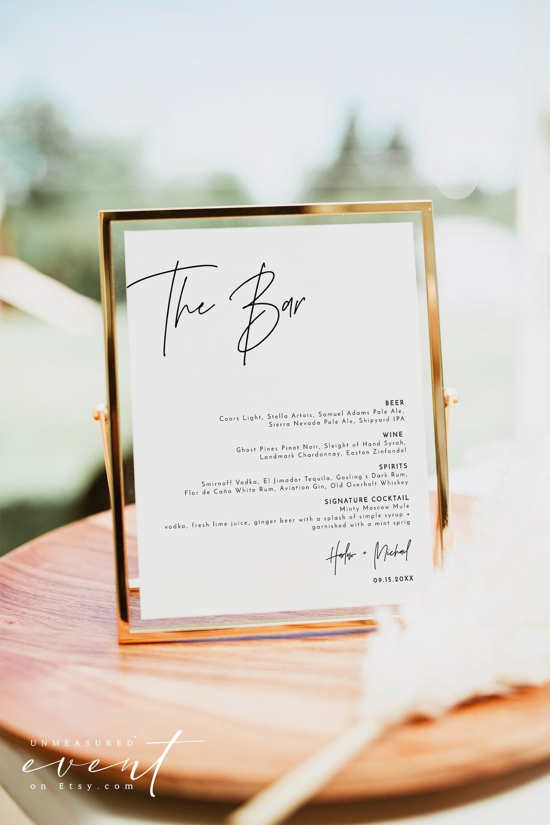 The Bar Sign, Modern Drink Menu Template, Minimalist Wedding Bar Menu ...