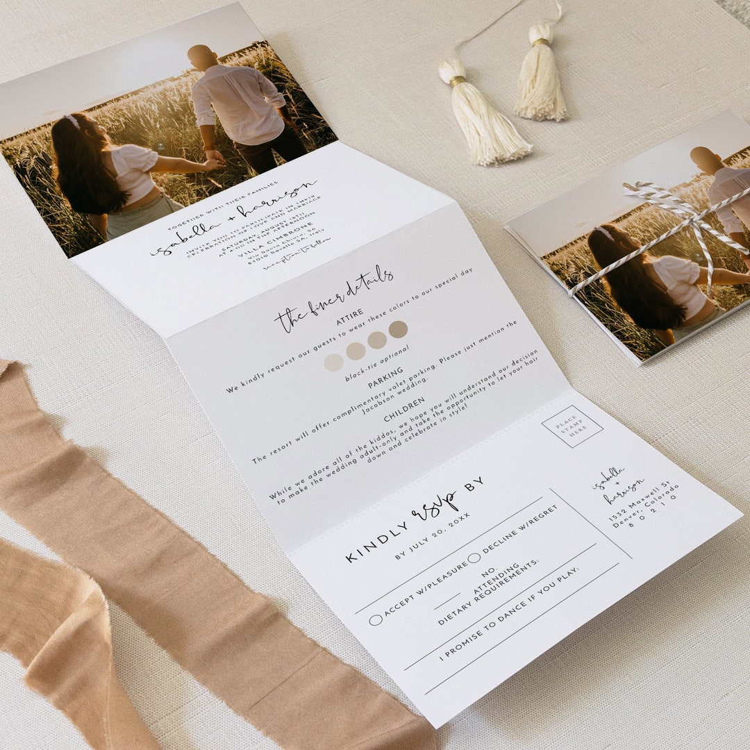 Minimalist Concertina Wedding Invitation Template, Accordion Wedding ...