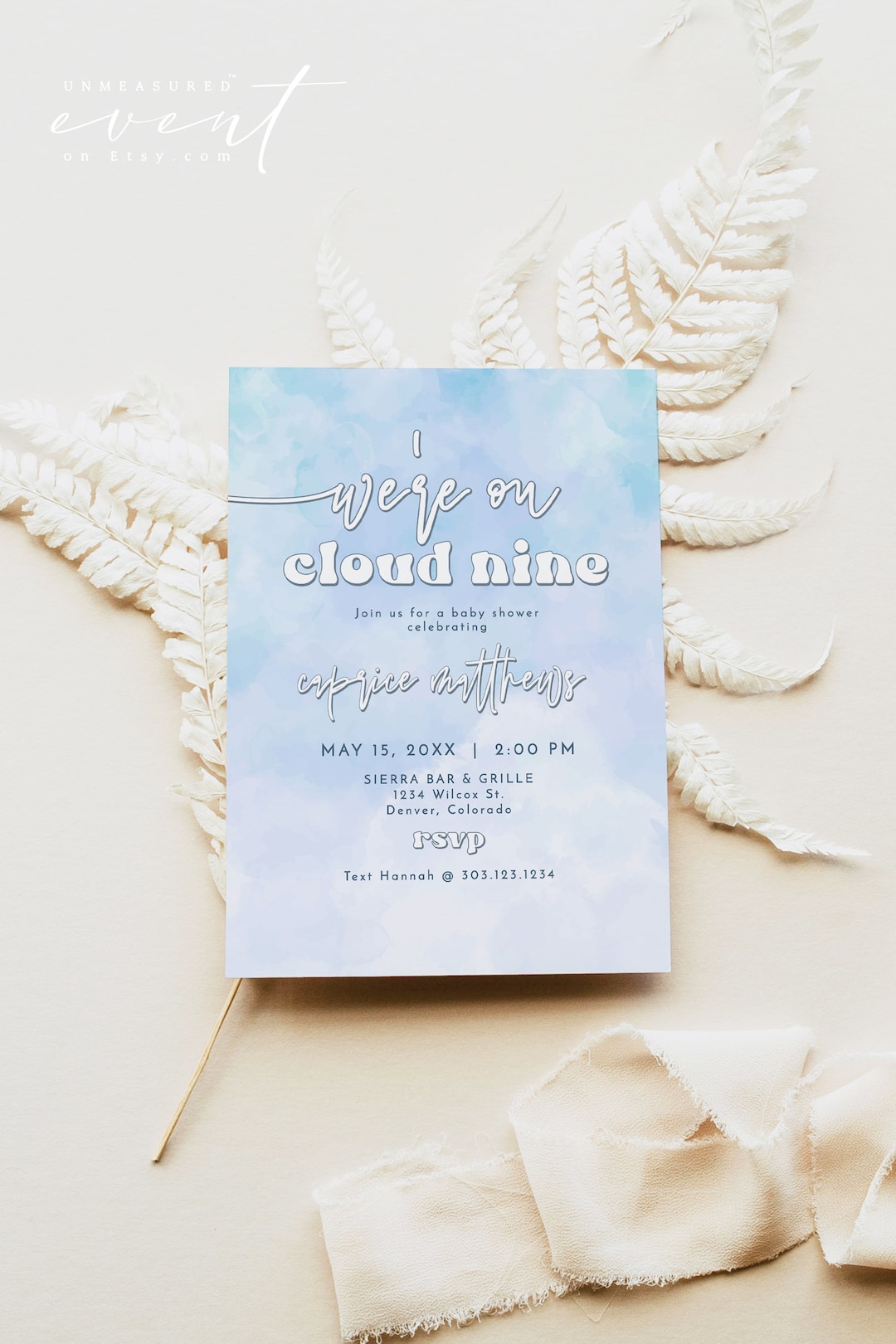 CAPRICE Cloud Nine Baby Shower Invitation Template, We're on Cloud 9 ...